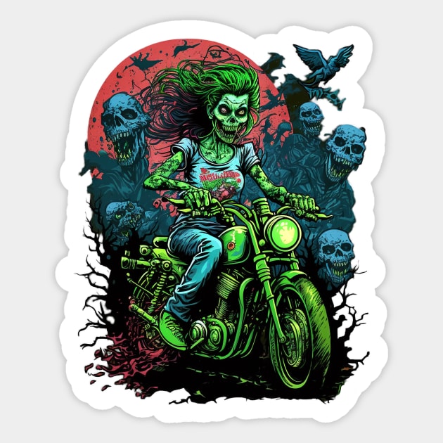 Zombie Girl riding a motorcycle - Zombie - Sticker | TeePublic