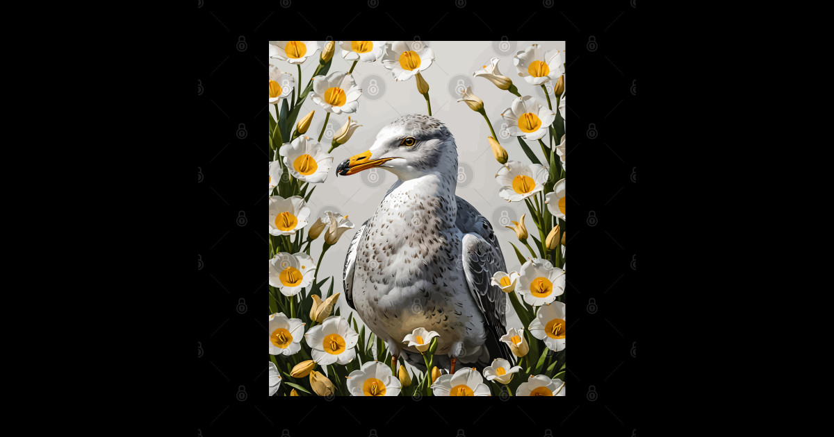 A California Gull And Sego Lily Flowers - California Gull - Sticker ...