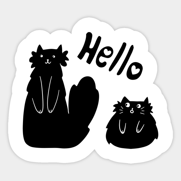 "Hello" Black Cats - Cats - Sticker | TeePublic
