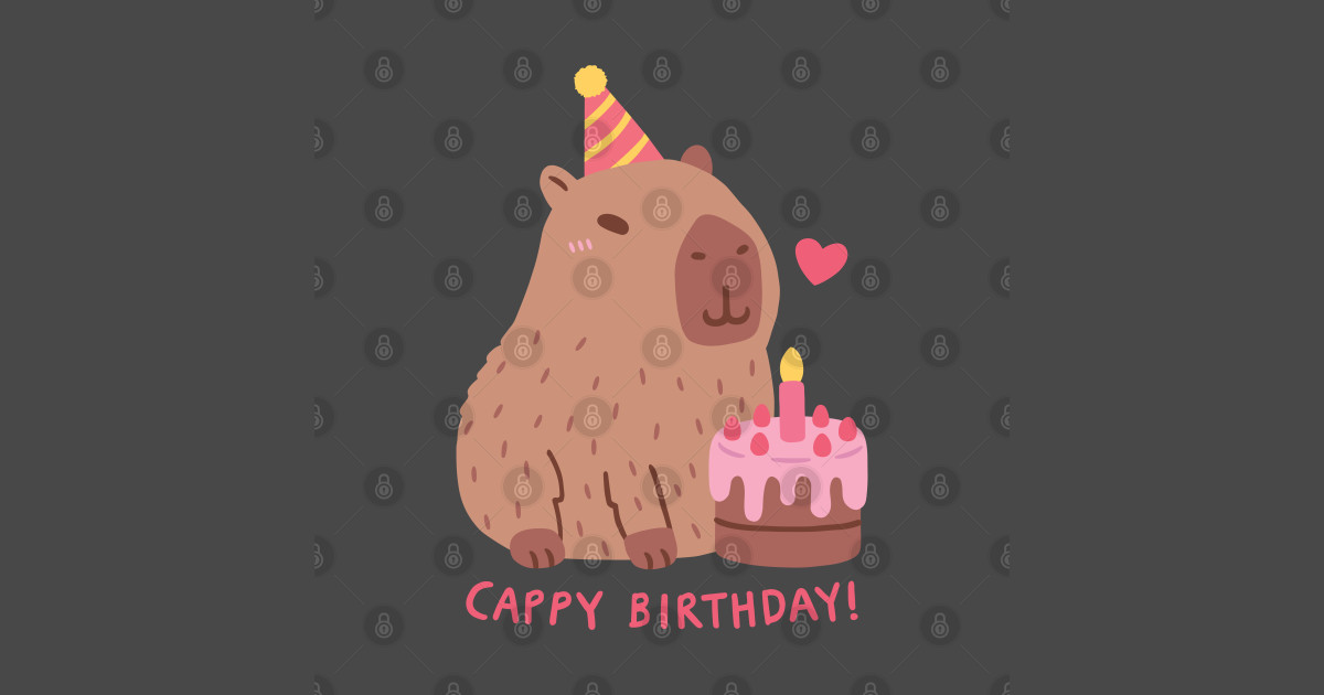 Cute Capybara And Cake, Happy Cappy Birthday - Capybara - T-Shirt ...