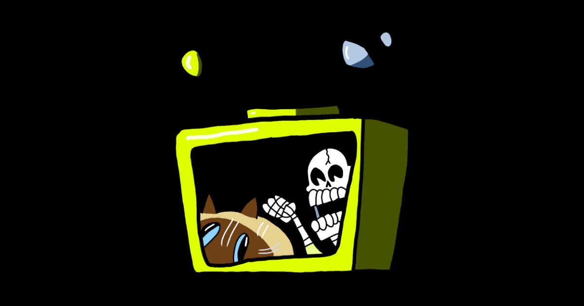Skeleton Cat TV - Skeleton And Cat - Sticker | TeePublic
