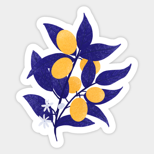 Blue and yellow citrus fruit branch - Citrus Fruit - Sticker | TeePublic