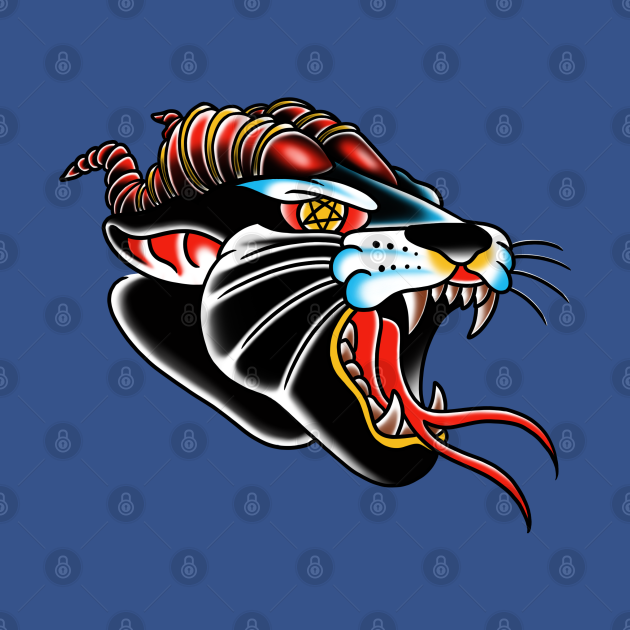 Demon Panther - Traditional Tattoo Art - T-Shirt | TeePublic