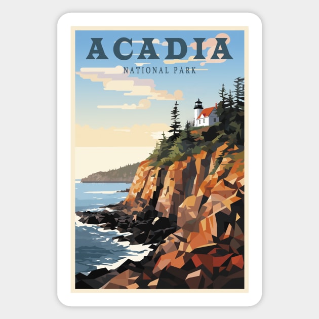 Acadia National Park Travel Poster - Acadia National Park - Sticker ...