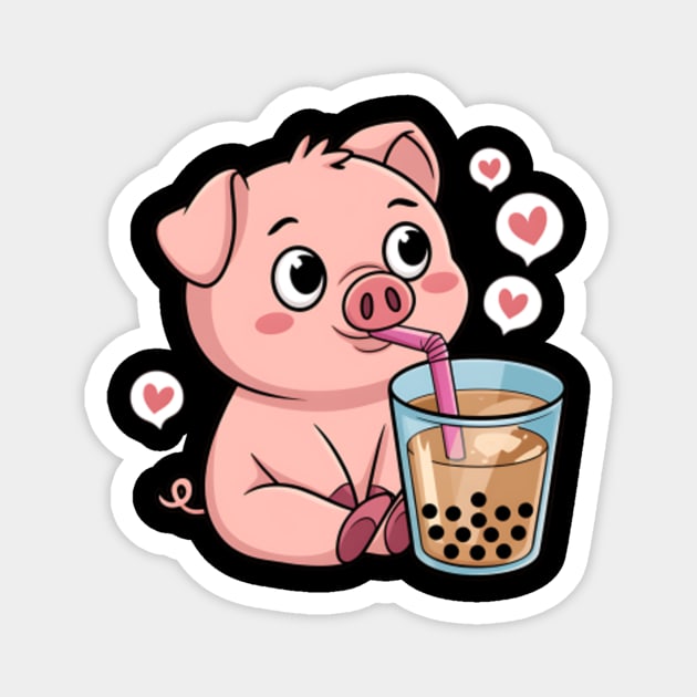 Cute kawaii pig drinking bubble tea - Cute Kawaii Pig Drinking Bubble ...