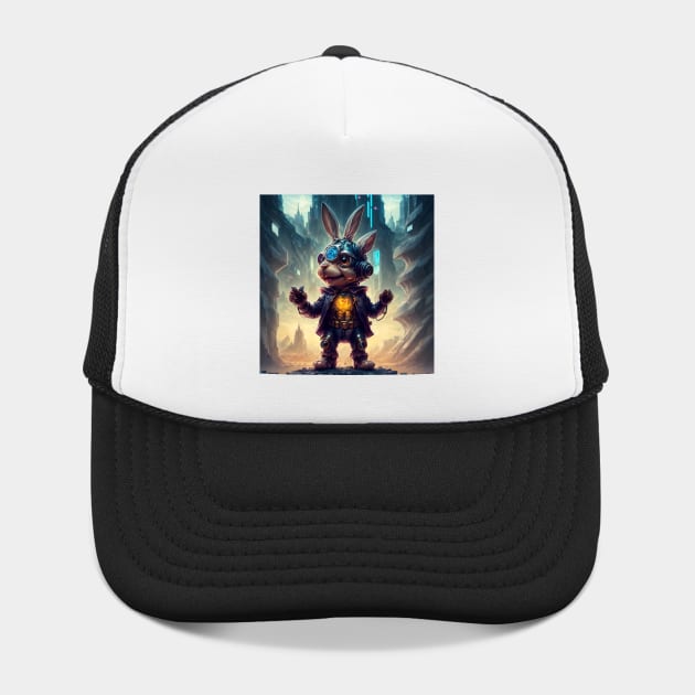 Alien cyborg bunny in sci-fi city landscape - Sci Fi - Hat | TeePublic