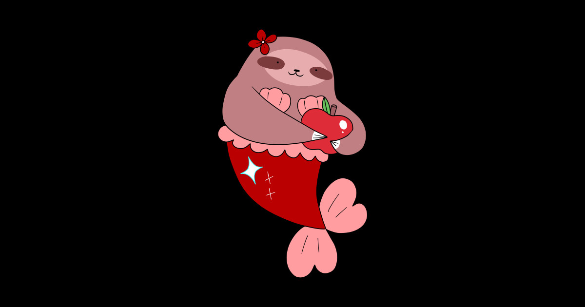 Red Apple Mermaid Sloth - Mermaid - Sticker | TeePublic