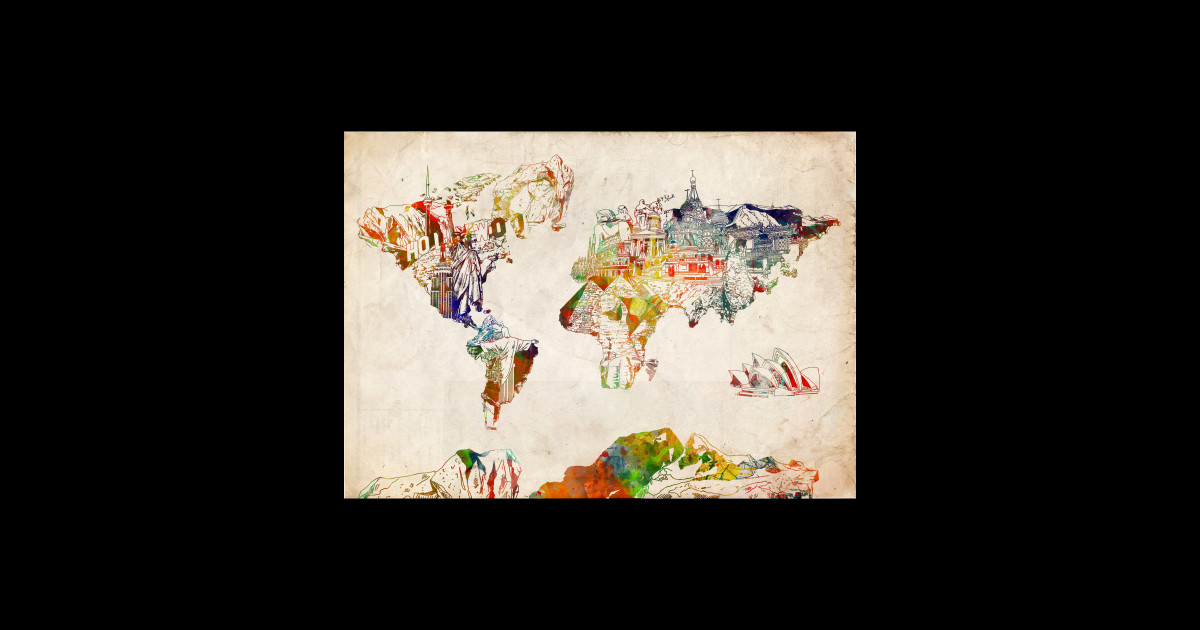 world map landmarks - World Map - Sticker | TeePublic