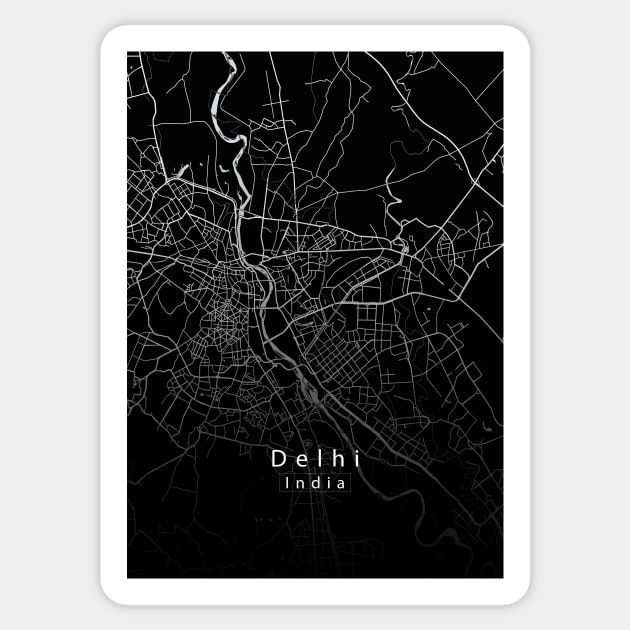 Delhi India City Map dark - Black - Sticker | TeePublic