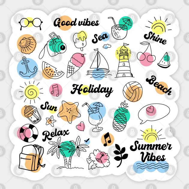 Summer doodles design - Summer Gift - Sticker | TeePublic