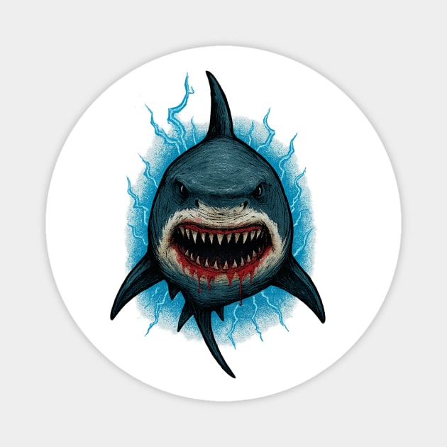 Angry Great White Shark – Blood & Lightning Horror Ocean T-Shirt ...