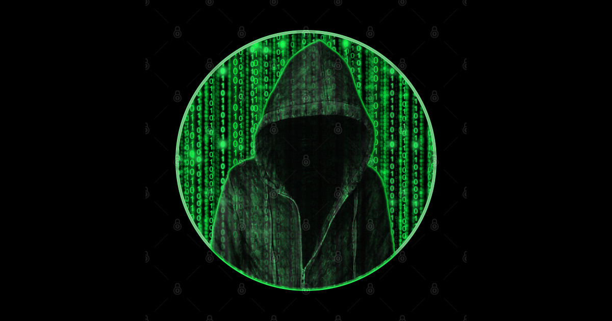 Hooded hacker in binary matrix rain - Hacker - Magnet | TeePublic