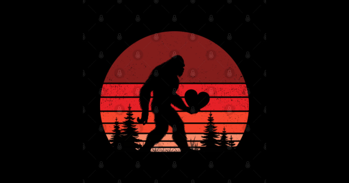 Bigfoot Sasquatch With a Big Heart Funny Vintage Valentine - Bigfoot ...