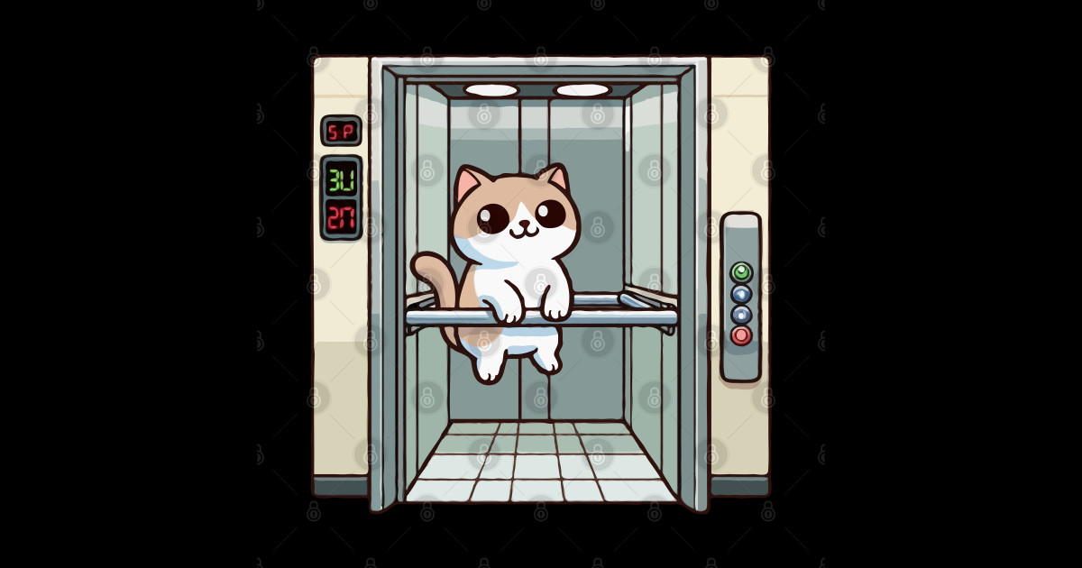 Cat Using Elevator - Elevator - Sticker | TeePublic