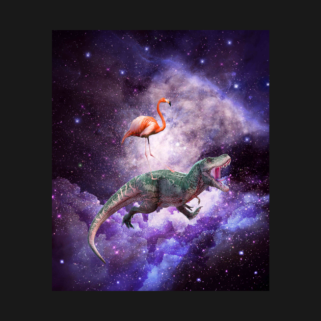 Galaxy Flamingo Riding Dinosaur In Space - Rainbow - Galaxy Flamingo ...