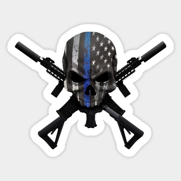 Blue line skull - Thin Blue Line - Sticker | TeePublic