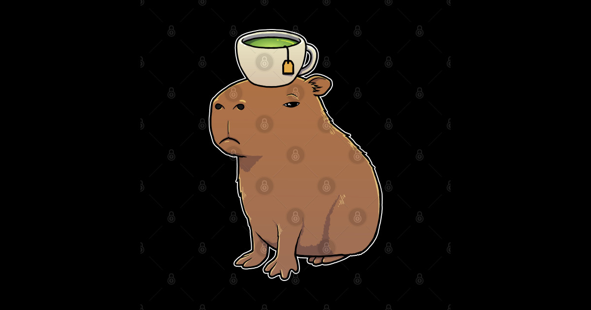 Capybara with Green Tea on its head - Capybaras - Sticker | TeePublic