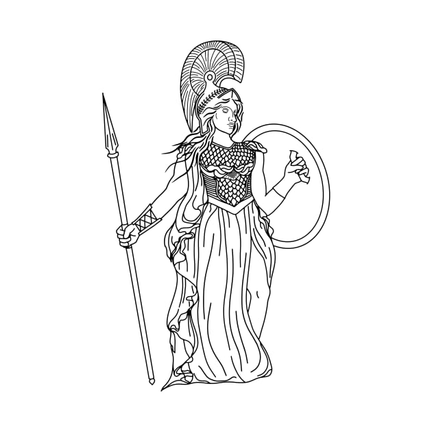 Athena Goddess Black Outline Illustration - Goddess - Pin | TeePublic