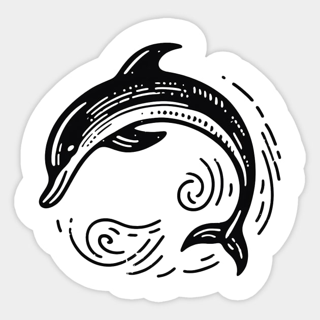 Stick Figure of a Dolphin in Black Ink - Stick Figure Dolphin - Sticker ...