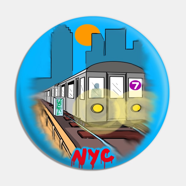 NYC Subway Series 7 Train - Subway Train - Pin | TeePublic