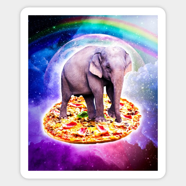 Elephant Riding Pizza In Space With Rainbow - Space Pizza - Sticker ...