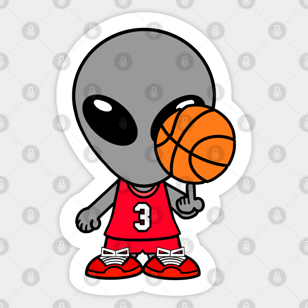 Basketball Gray Alien Cartoon - Basketball - Sticker | TeePublic