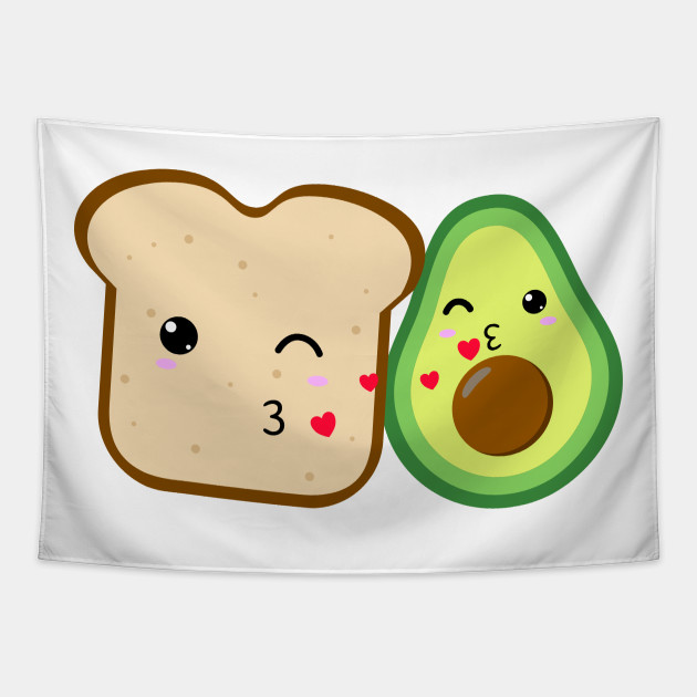 Cute Kawaii avocado kissing toast flying hearts - Avocado Toast ...