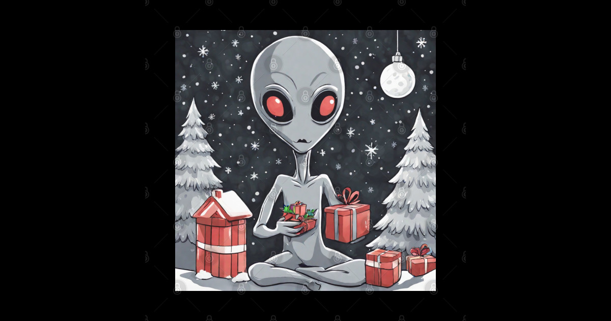 A grey alien celebrating Christmas tileartwork 2023 Oct - Grey ...