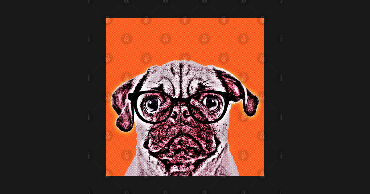 Pop Art Portrait of Geek Pug in Orange Background - Print / Home Decor ...