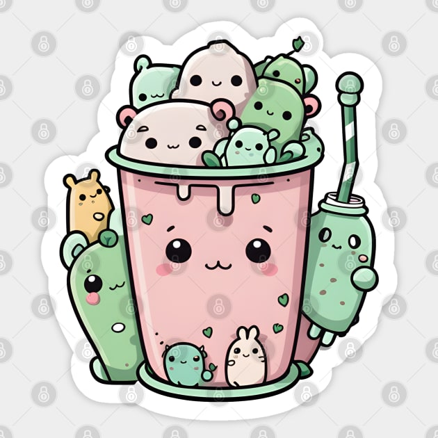 Kawaii Boba Tea with Cute Animals - Boba Tea - Sticker | TeePublic