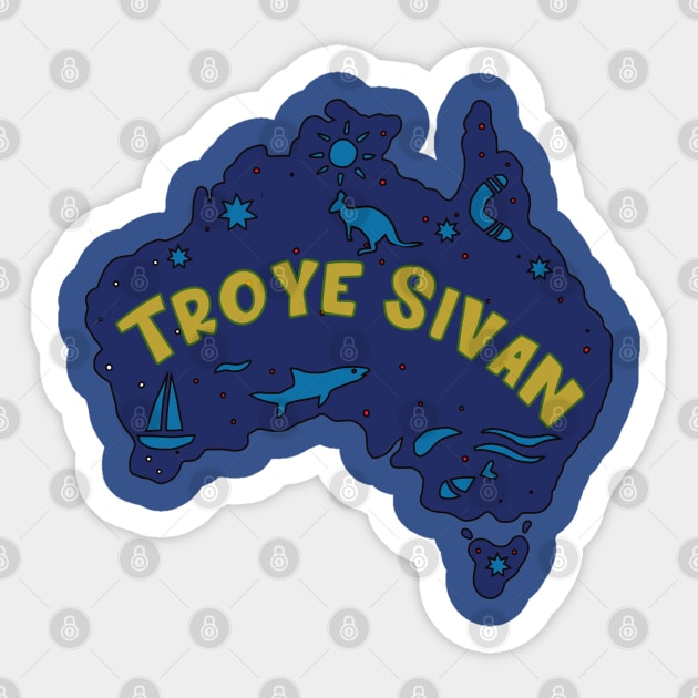 AUSSIE MAP TROYE SIVAN - Australia - Sticker | TeePublic