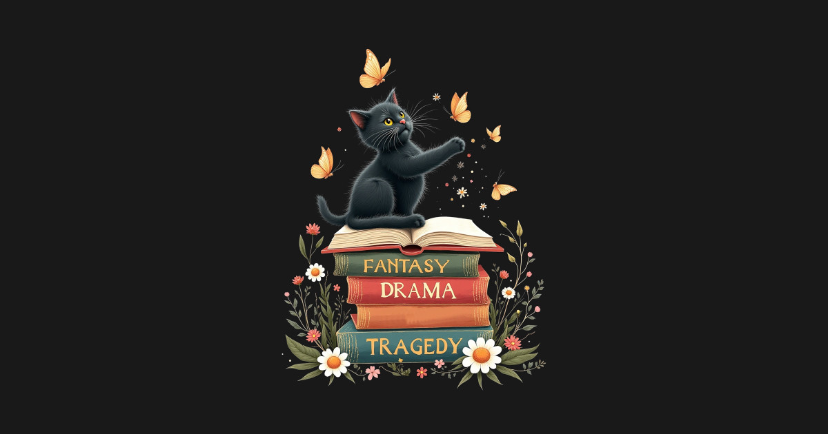 Fantasy Drama Tragedy Reading Lover Book Cat Humor - Book Lover - T ...