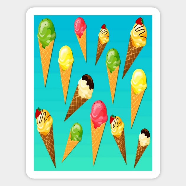 Ice Cream Cones-Blue - Cone Ice Cream - Sticker | TeePublic