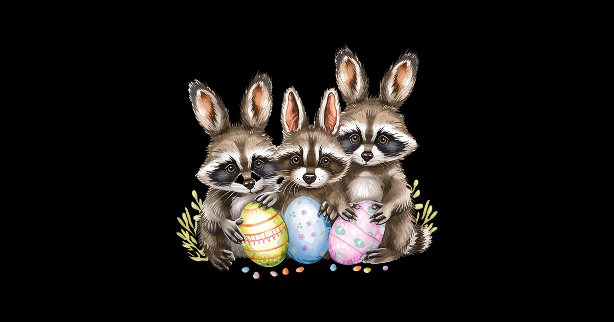 Cute Raccoon Easter Raccoon Eggs Basket Bunny Ears - Raccoon Easter ...