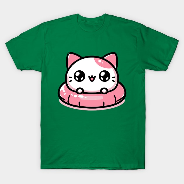 Kawaii Cat on a Pool Float - Pool Float - T-Shirt | TeePublic