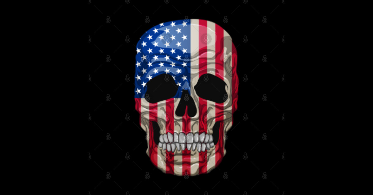 Skull, USA, America, American flag, - Skull - Sticker | TeePublic