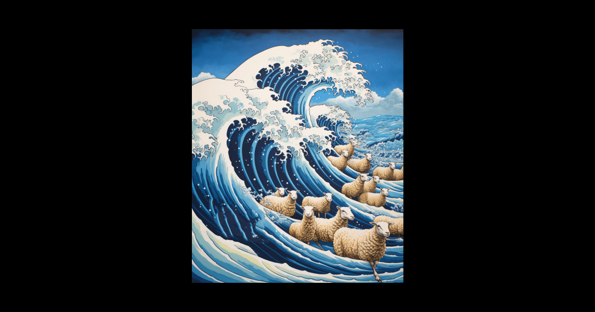 Sheep in the Great Wave - Sheep - Sticker | TeePublic