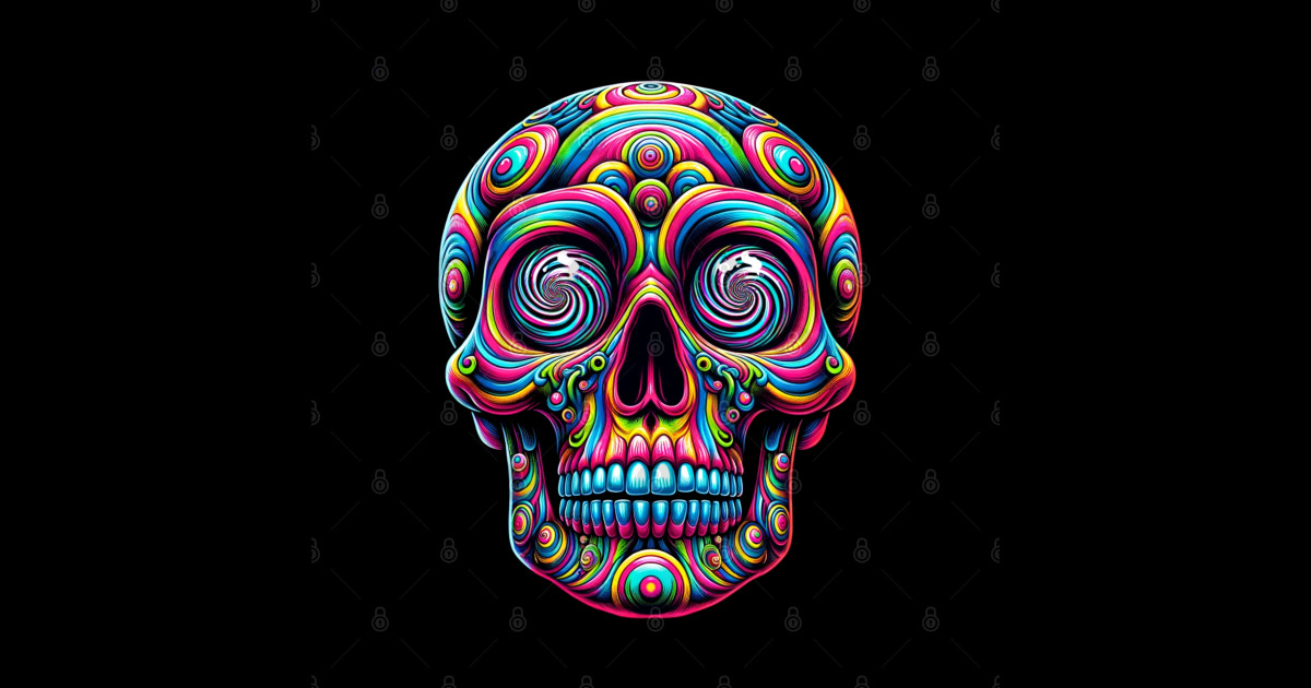 trippy rave skull - Rave - Sticker | TeePublic