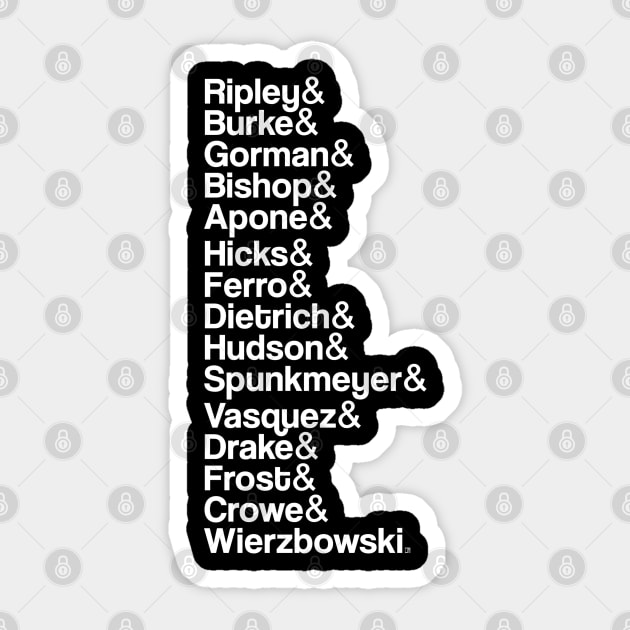 Sulaco Crew Helvetica List - Aliens - Sticker | TeePublic