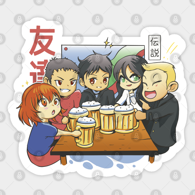 Chibi Friends Drinking Beer - Chibi - Sticker | TeePublic
