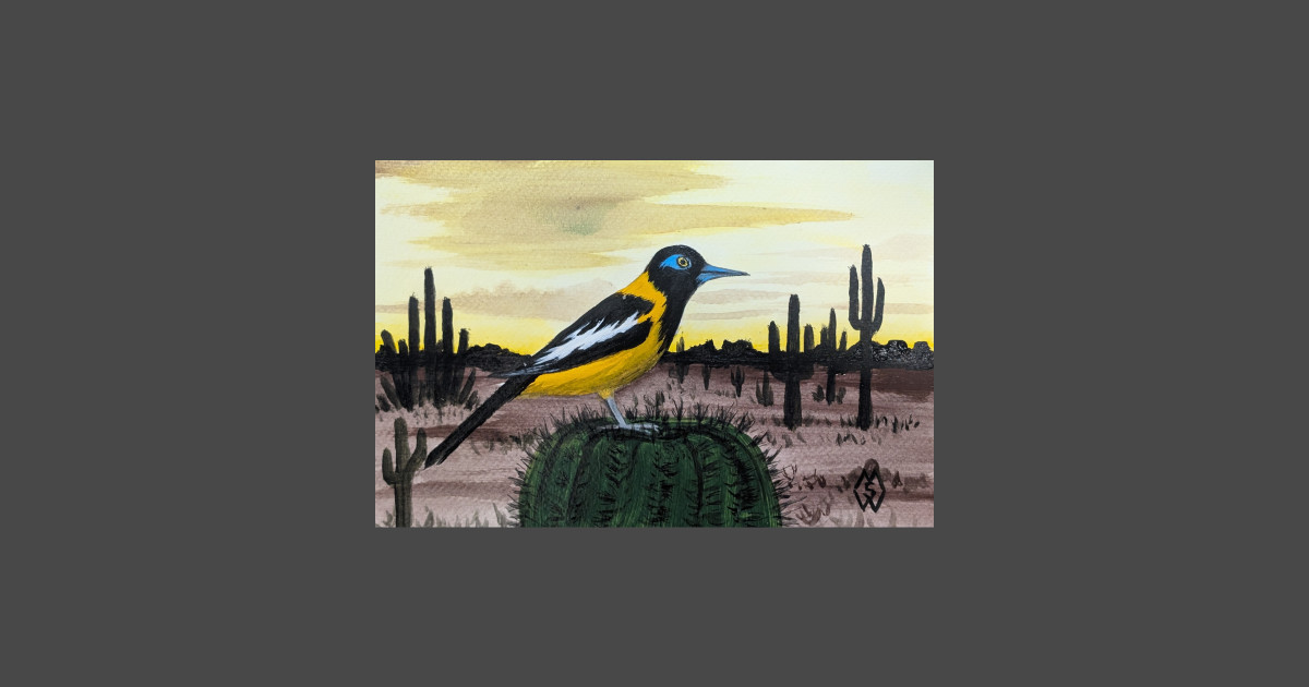 Venezuelan troupial bird on a cactus - Bird - T-Shirt | TeePublic
