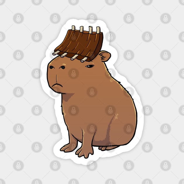 Capybara with Barbecue Ribs on its head - Capybara Lover - Magnet ...
