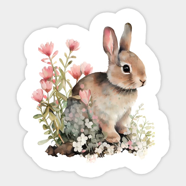 Hare with flowers - Hare - Sticker | TeePublic