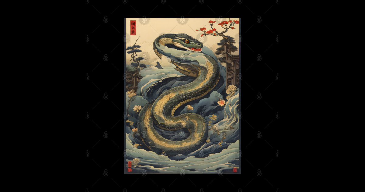 Japanese Anaconda Art - Snake Ukiyo E - Sticker | TeePublic