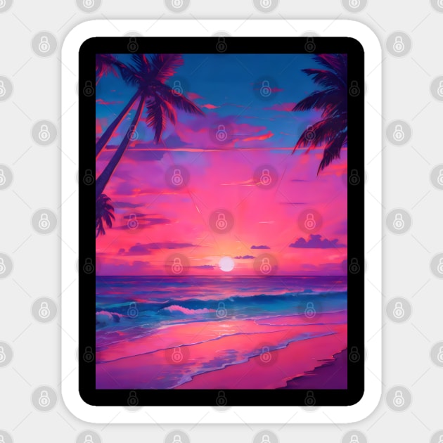 Synthwave beach sunset - Vaporwave Beach - Sticker | TeePublic