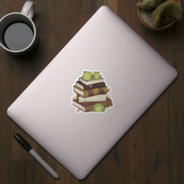 Cute Books and frogs - Books Frogs - Sticker | TeePublic