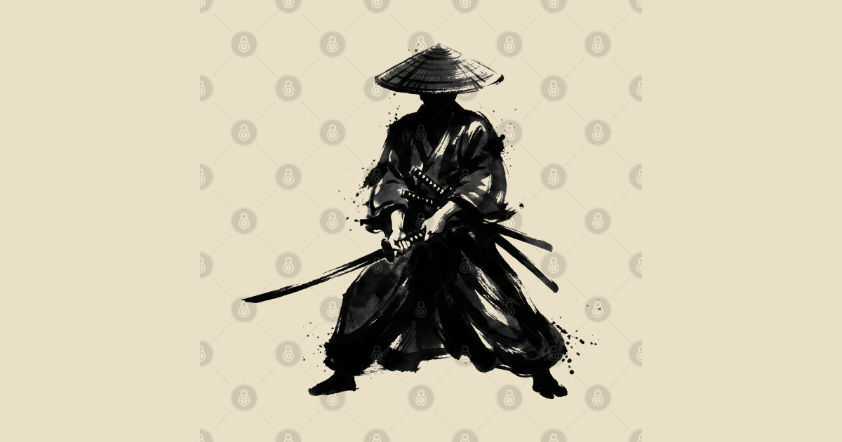 Samurai Warrior - Japanese Ink Wash Sumi-e Art - Samurai - T-Shirt ...