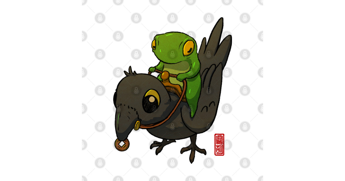 crow rider frog - Frog Riding Crow - T-Shirt | TeePublic