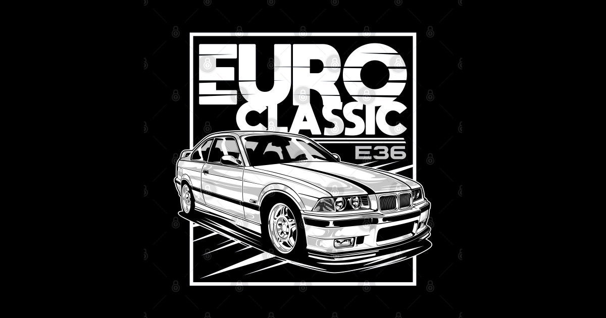 Classic Euro Car M3 E36 (White Print) - M3 E36 - Sticker | TeePublic