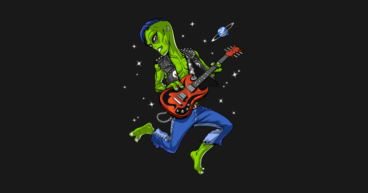 Space Alien Playing Guitar - Alien Guitar - T-Shirt | TeePublic